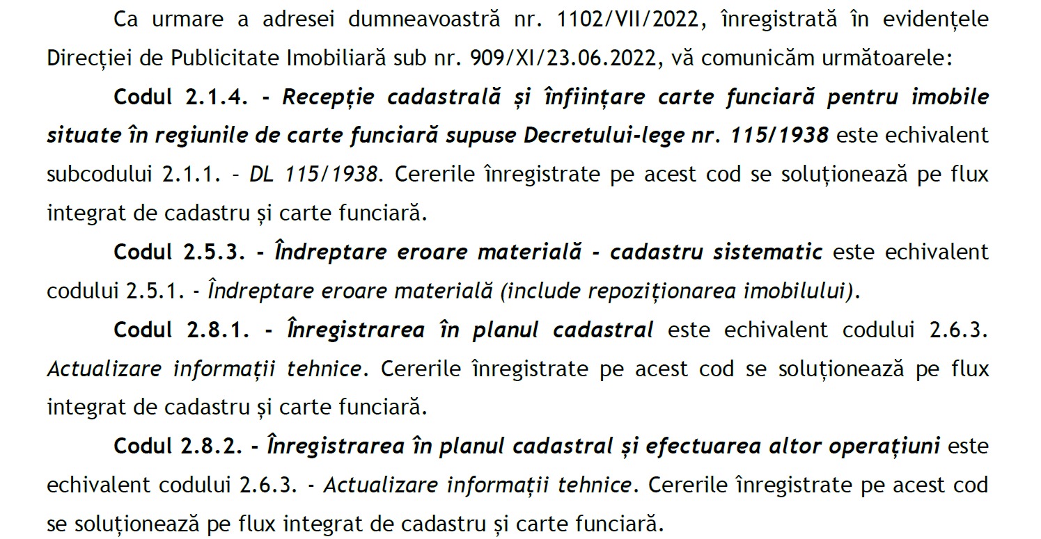 Coduri noi conform Ordinului 16/2019 – OCPI Hunedoara